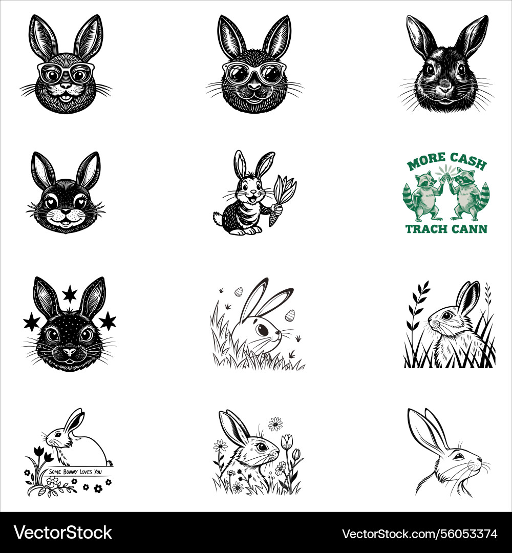 Bunny face set easter bundle Royalty Free Vector Image