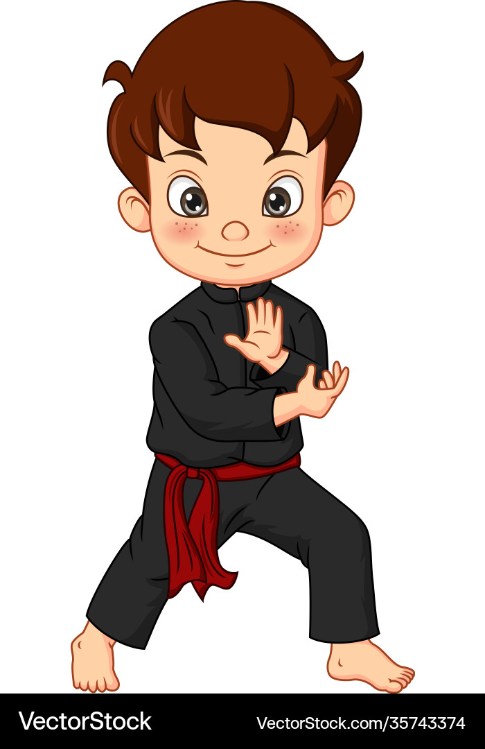 Cartoon karate boy wearing kimono training Vector Image