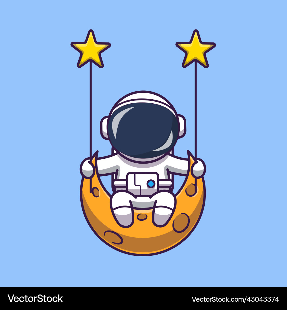 Cute astronaut swinging on moon cartoon Royalty Free Vector
