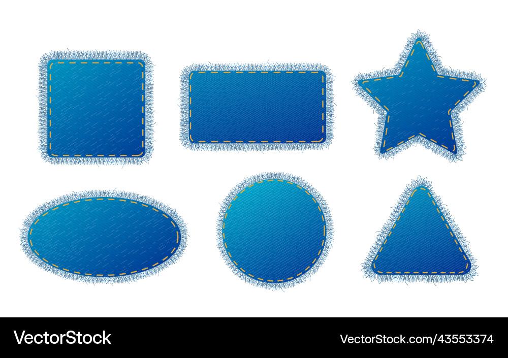 Denim patches of different shapes realistic Vector Image