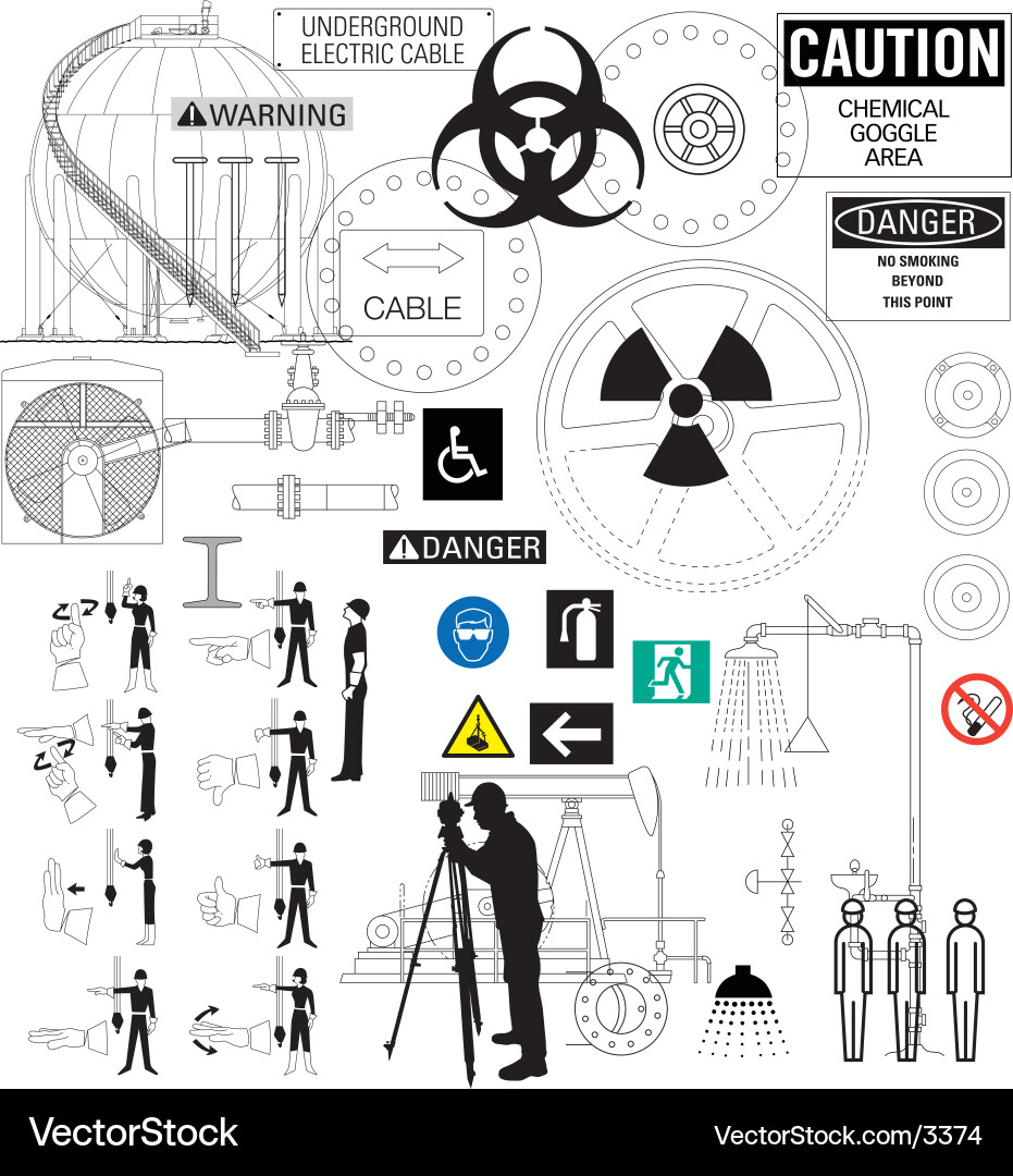Industrial Safety Icons & Signage Royalty Free Vector