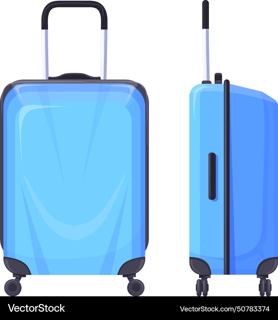 Travel suitcase front and side view blue plastic Vector Image