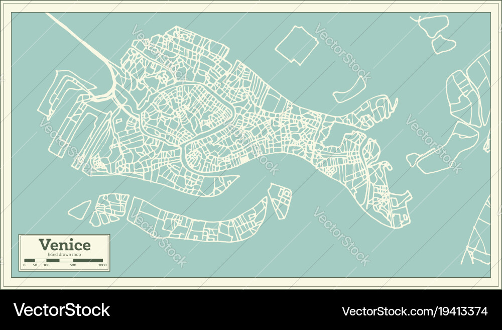 Venice City Map - Retro Style Royalty Free Vector Image