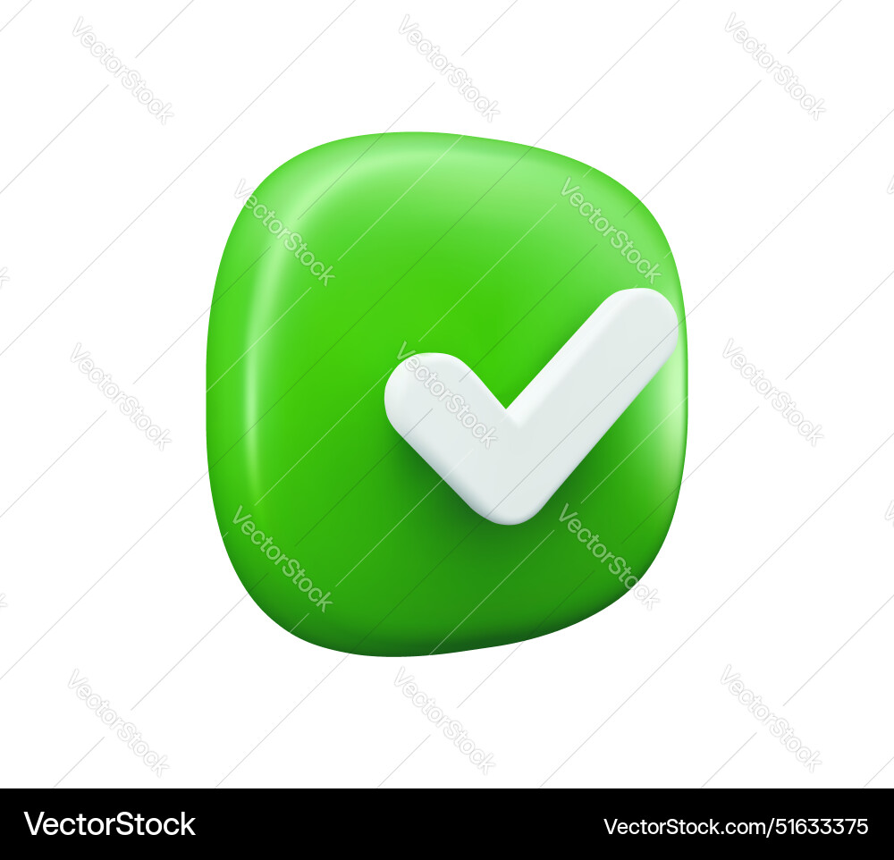 3d check icon green tick mark for ok correct sign Vector Image