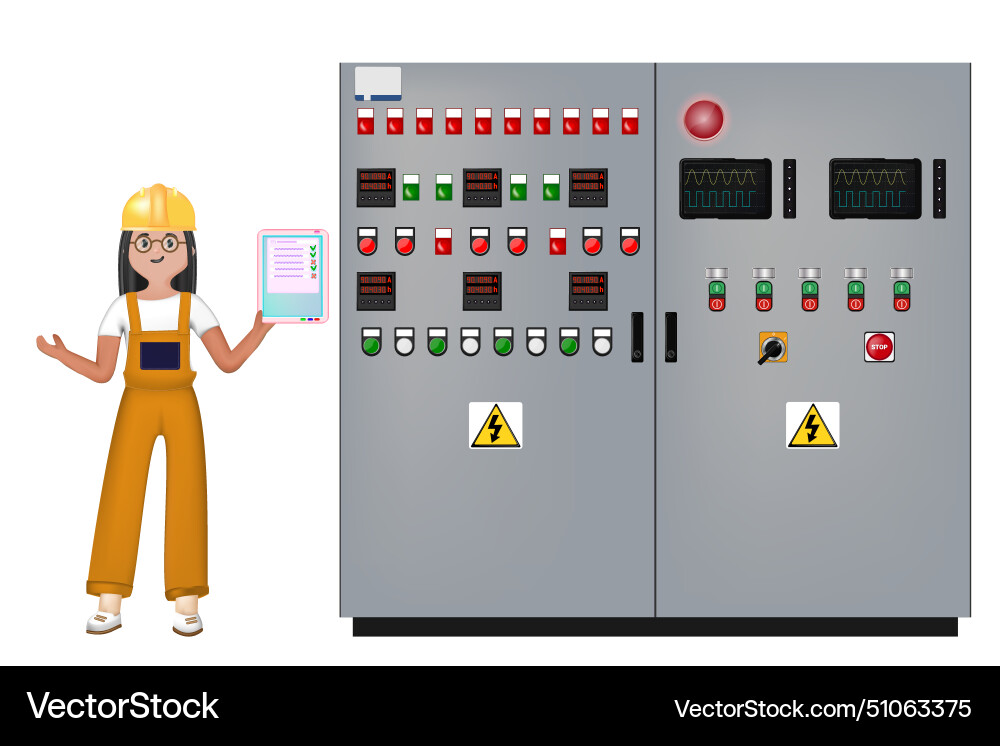 A female electrical engineer holds clipboard Vector Image
