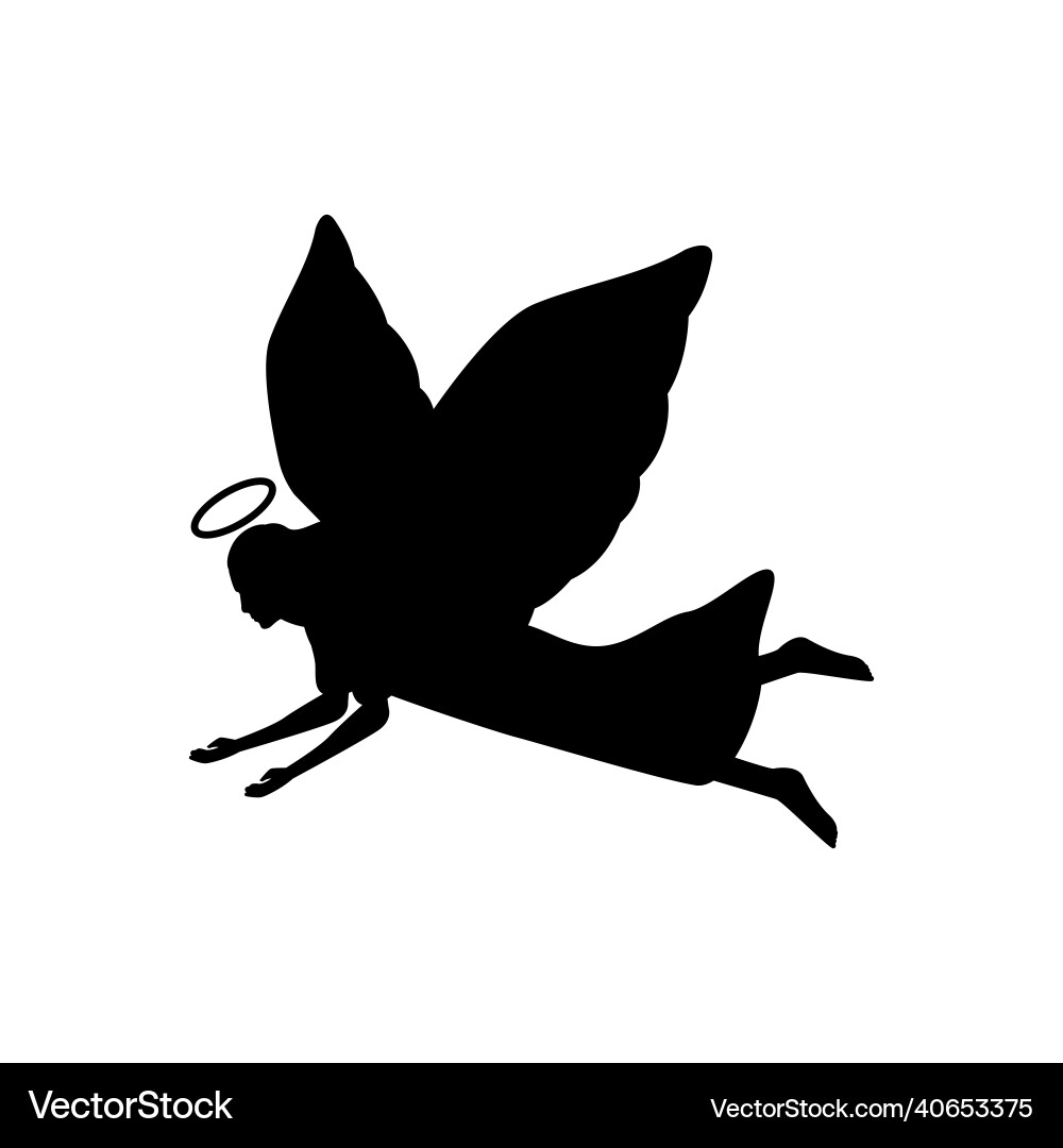 Black silhouette design of angel flying down Vector Image