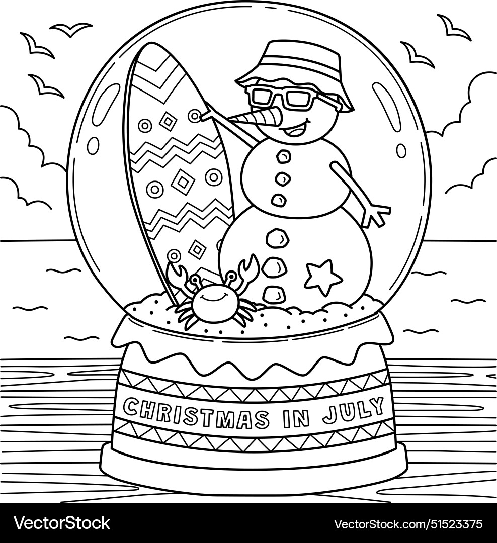 Christmas in july snow globe coloring page Vector Image