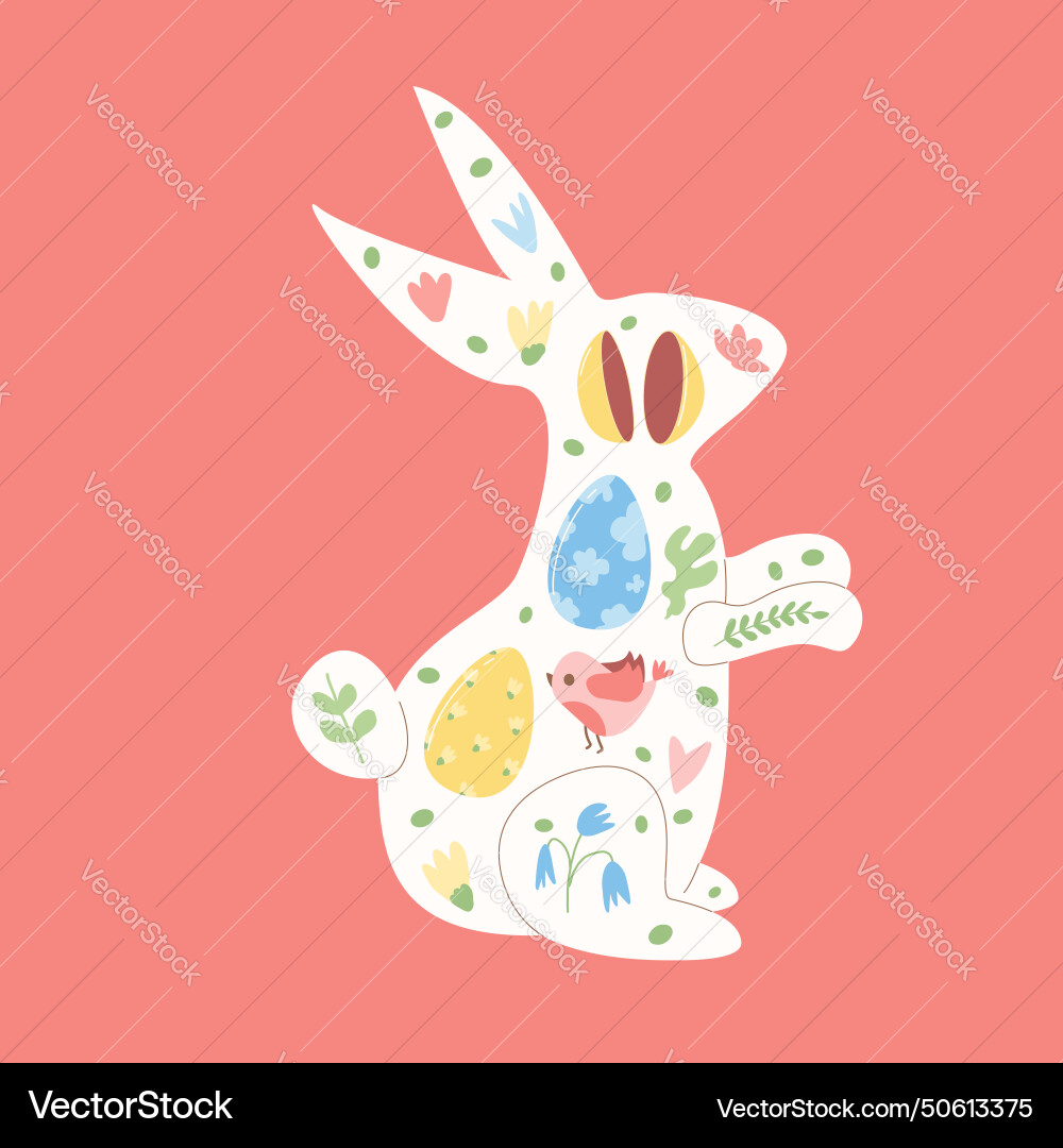 Easter rabbit silhouette with decoration bunny Vector Image
