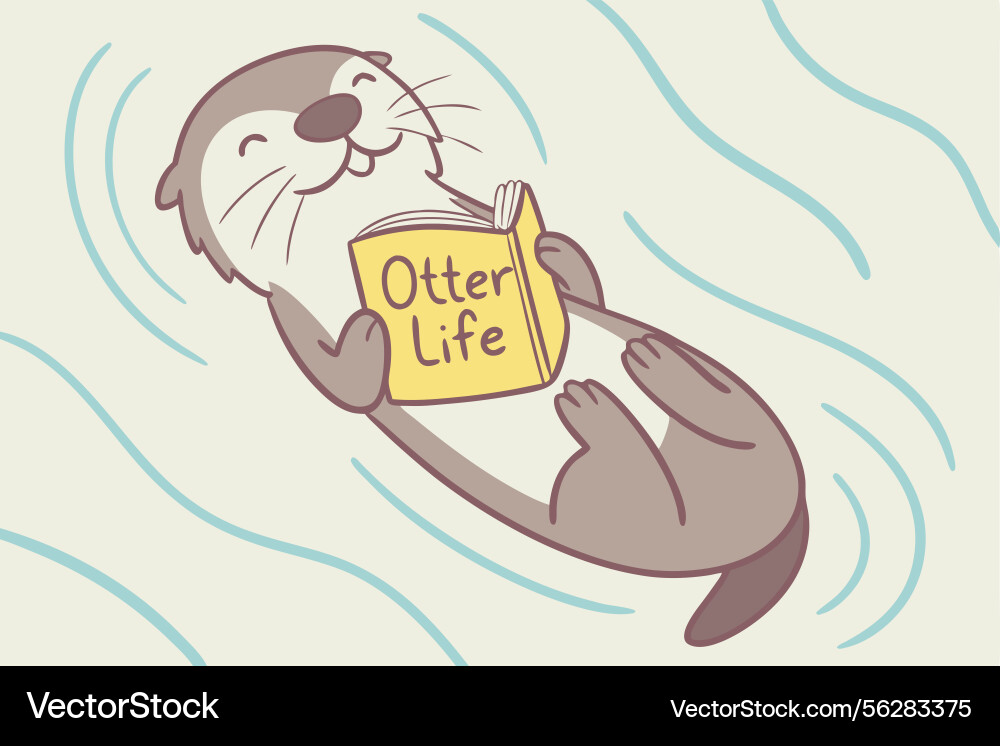Otter reading a book afloat Royalty Free Vector Image