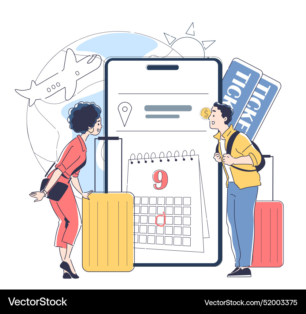 Planning next trip man and woman with suitcase Vector Image
