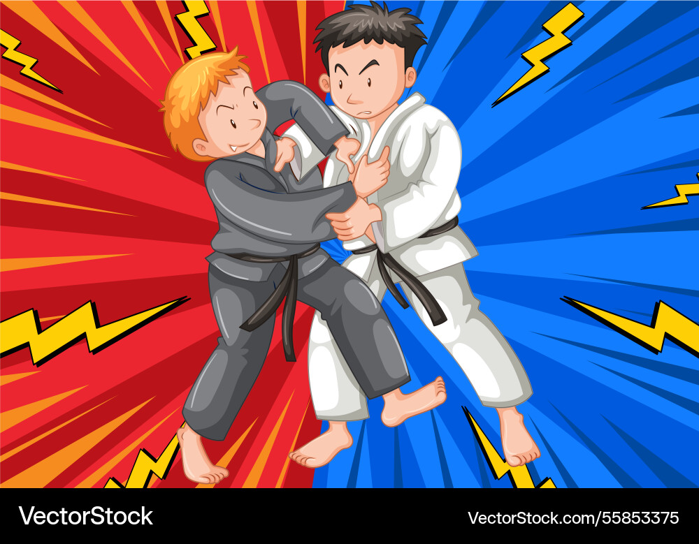 Two martial artists engaged in a dynamic fight Vector Image