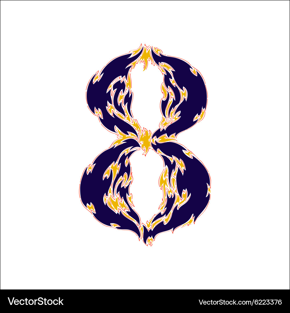 Fiery font blue number 8 on a white background Vector Image