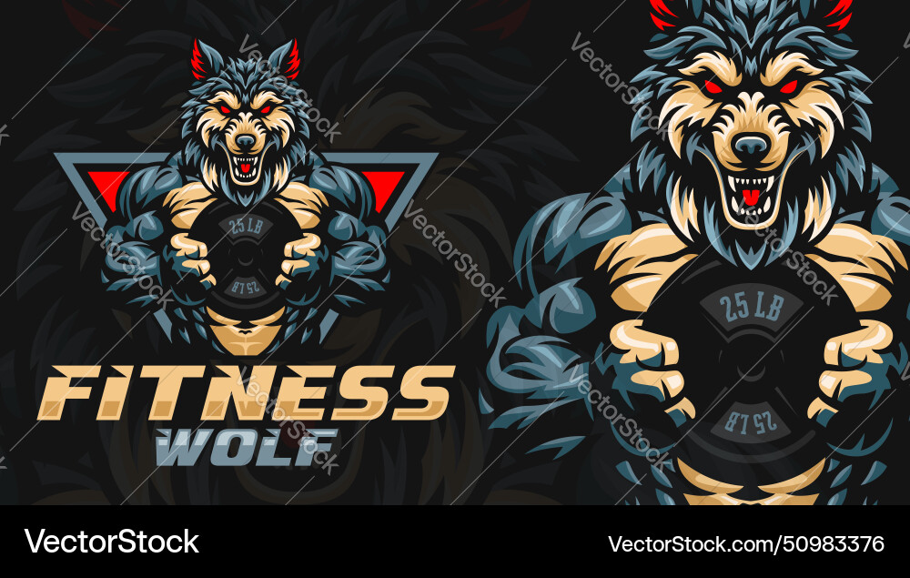Fitness wolf logo design template gym Royalty Free Vector