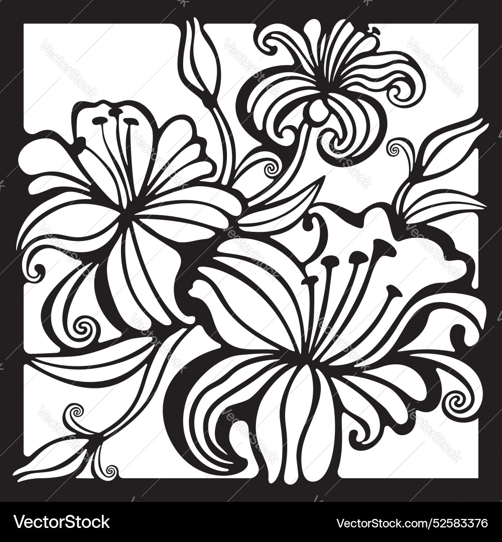 Lily flowers laser cut template Royalty Free Vector Image