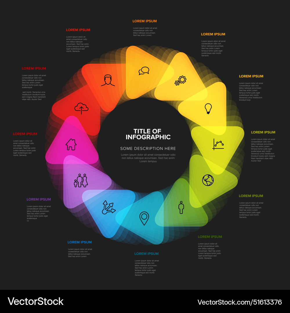 Simple dark infographic with twelve rainbow color Vector Image