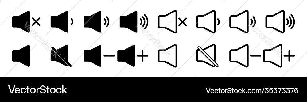 Volume icons mute sound noise level from Vector Image
