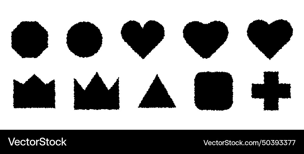 Basic symbols with a rough torn edge Royalty Free Vector