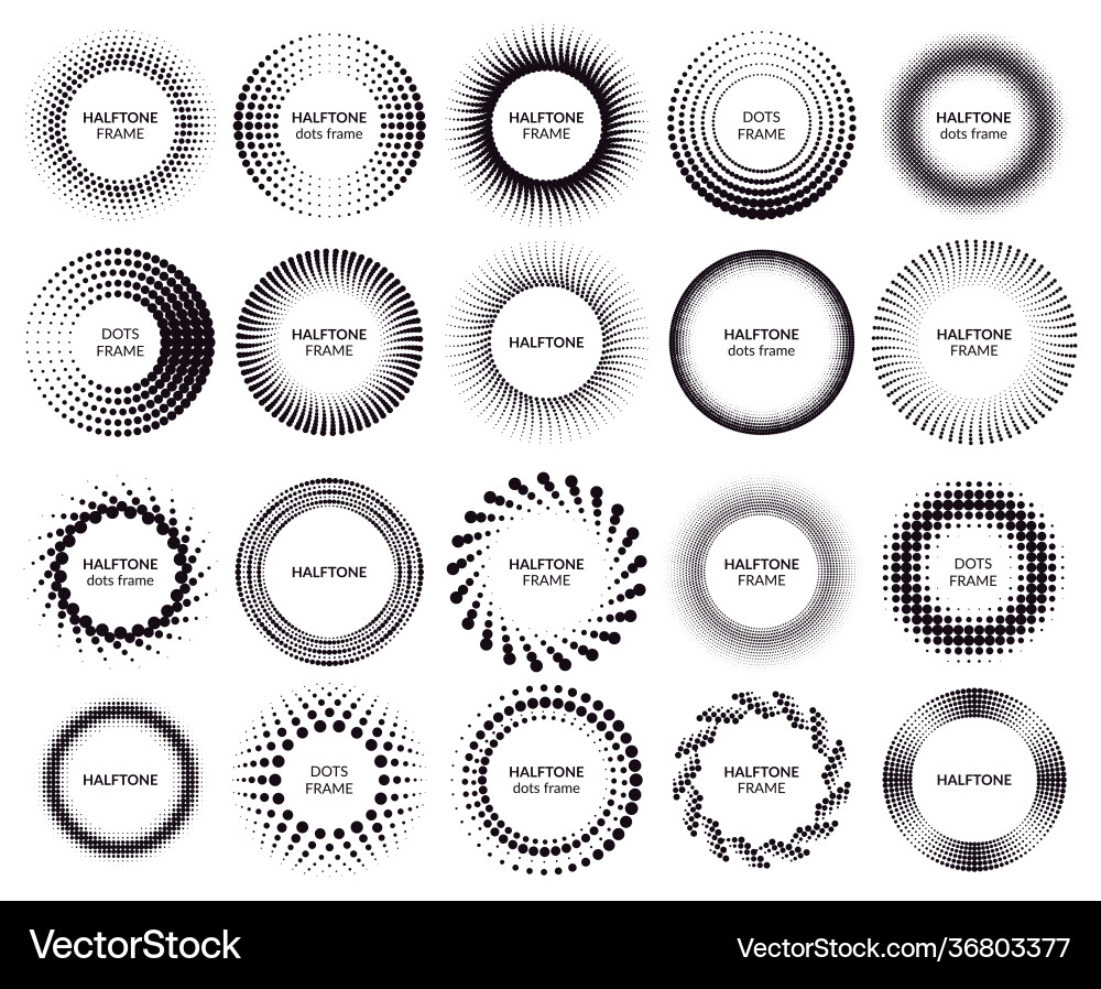 Dotted Halftone Circle Frames Royalty Free Vector Image