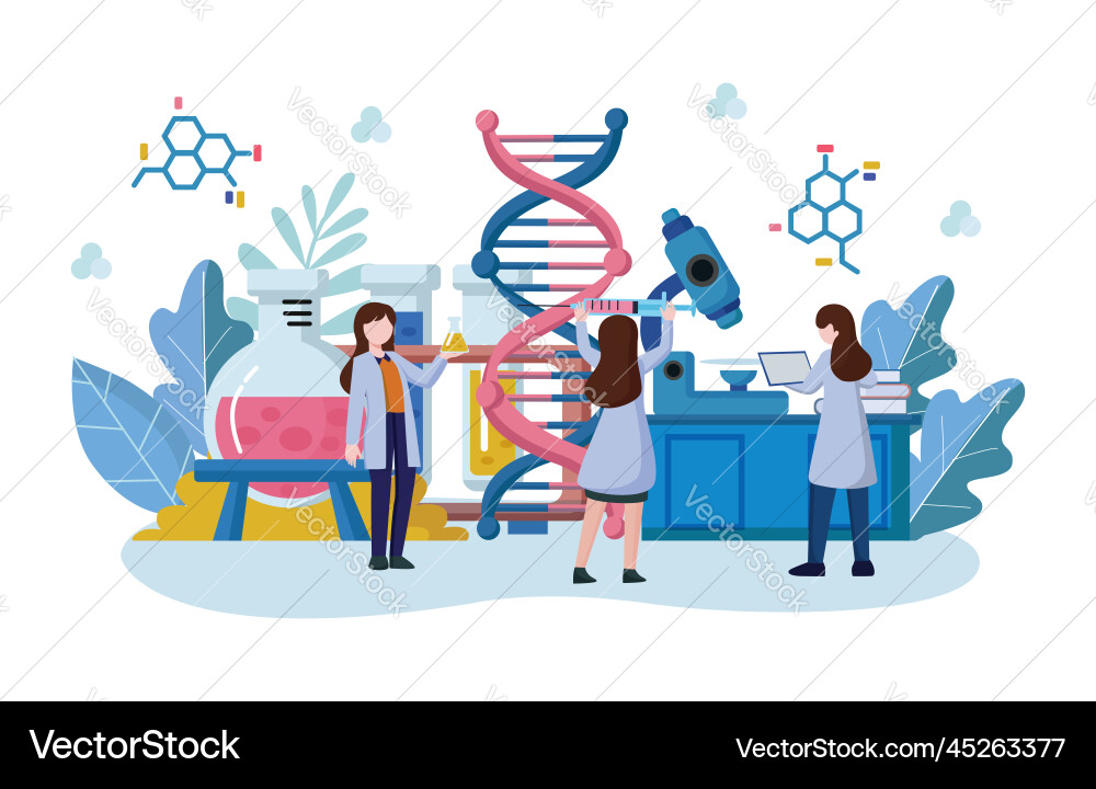 Genomics scene scientists are doing research Vector Image