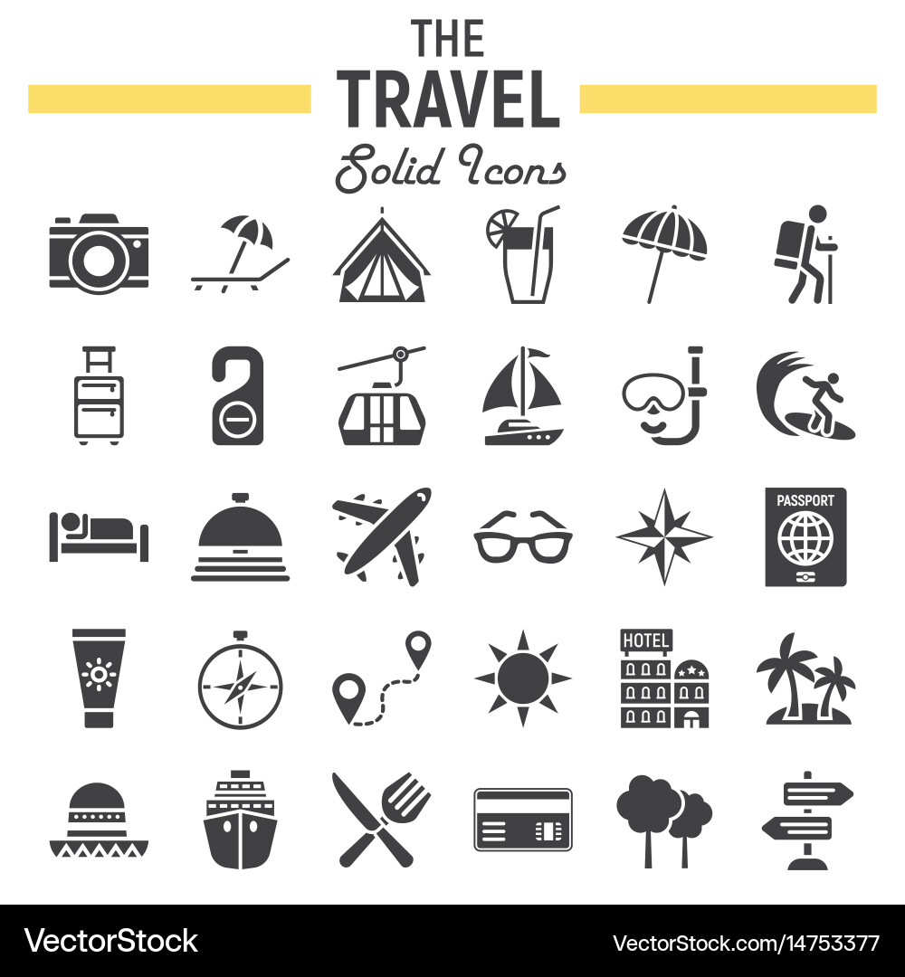 Travel solid icon set tourism symbols collection Vector Image
