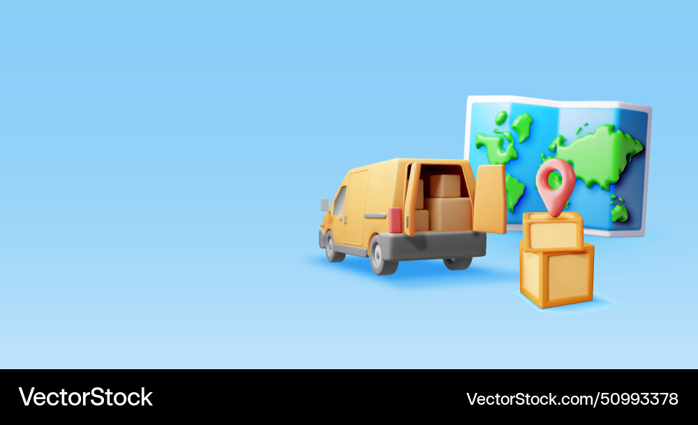 3d delivery van and cardboard boxes map Royalty Free Vector