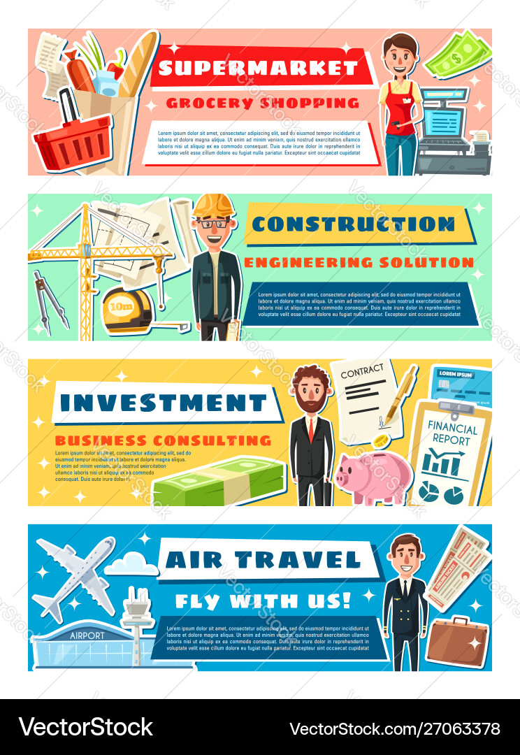 Engineer pilot clerk and seller Royalty Free Vector Image