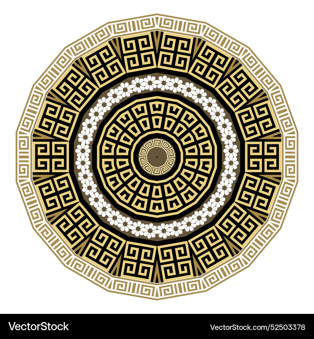 Isolated round greek mandala pattern with borders Vector Image