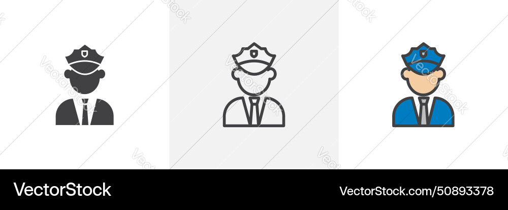 Police icon set security guard symbol policeman Vector Image