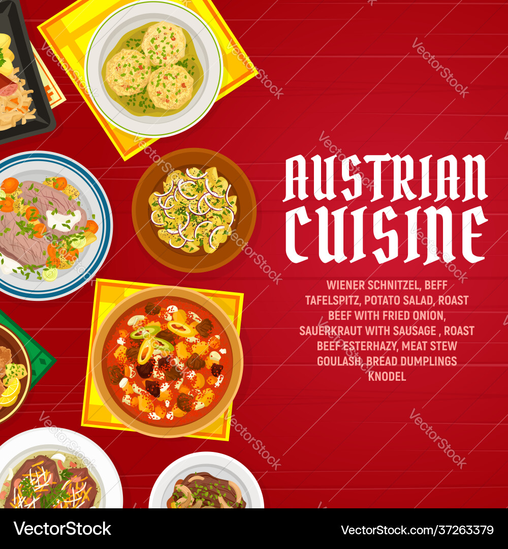 Austrian food cuisine restaurant dishes menu Vector Image