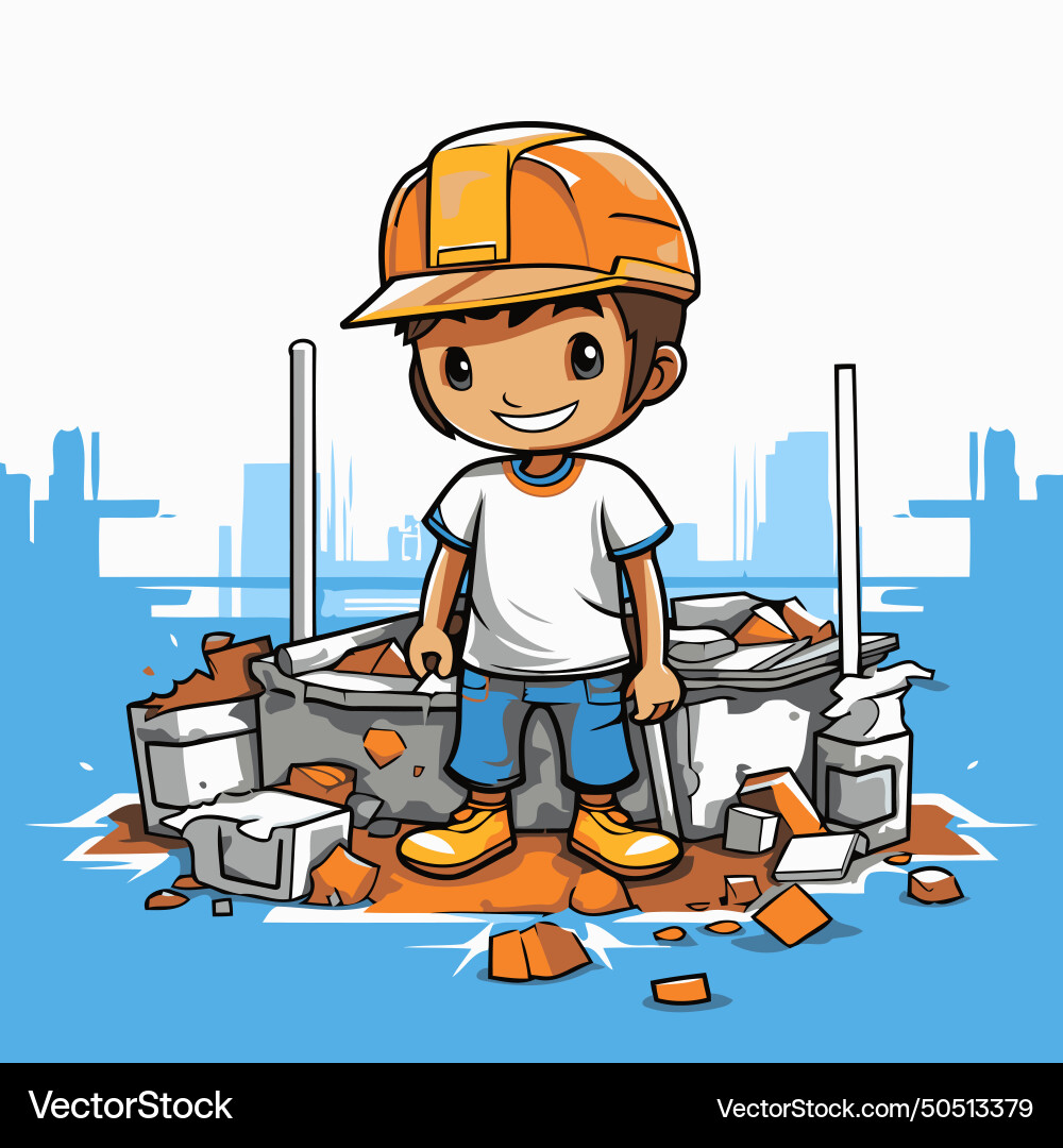 Cartoon boy in a construction site clip art Vector Image
