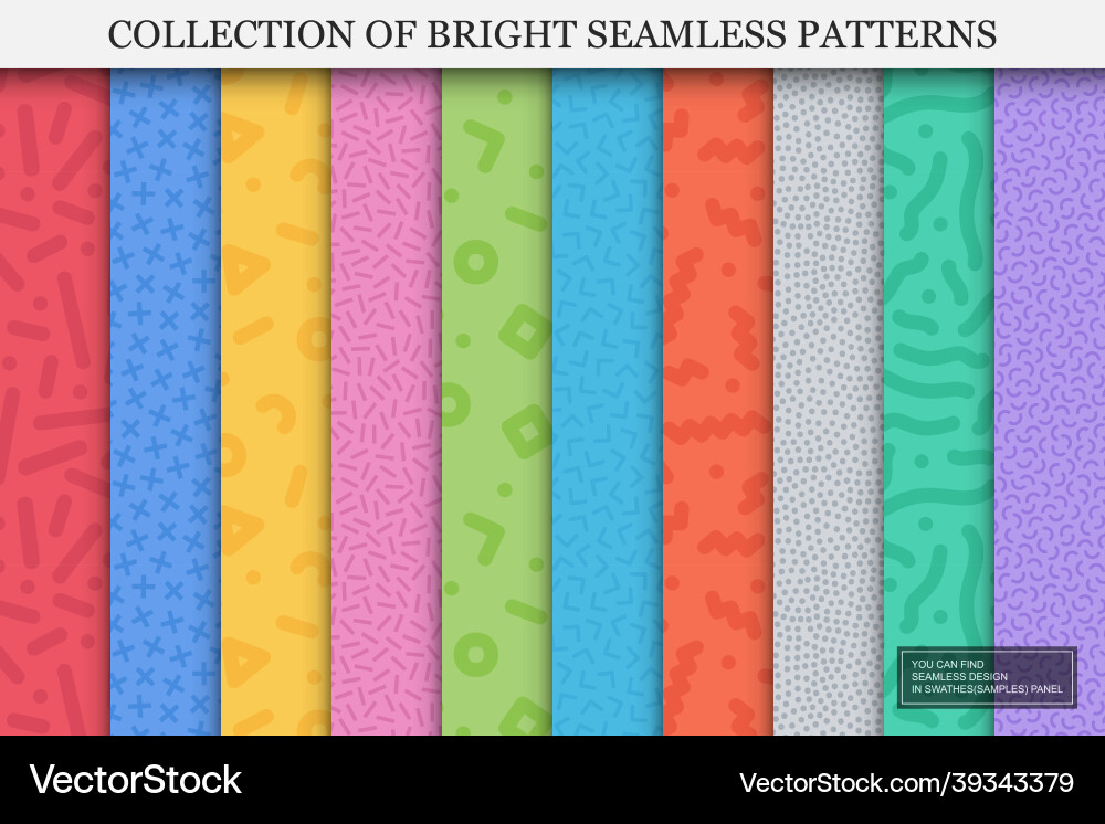 Collection of bright colorful seamless patterns Vector Image