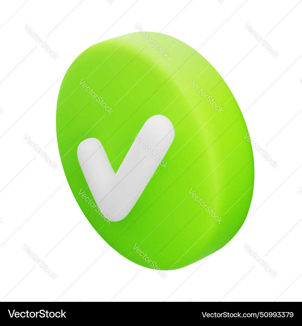 Cute 3d green round check mark button isolated Vector Image