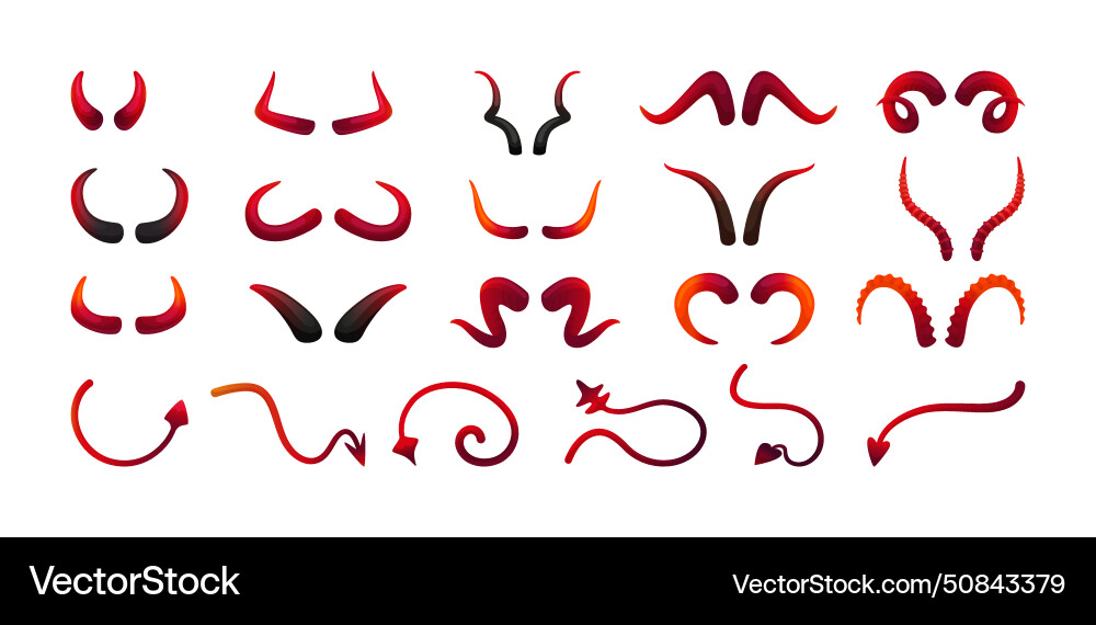 Demon horns and tails devils different antlers Vector Image