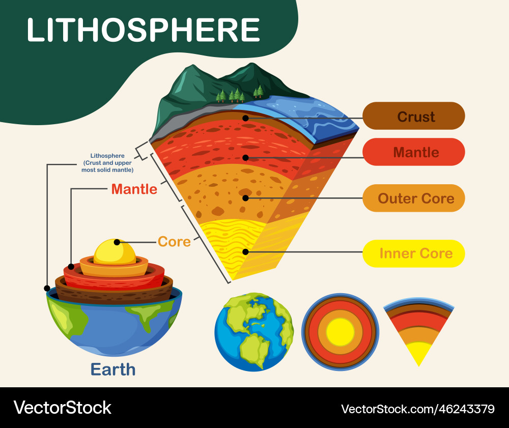 Diagram showing layers of the earth lithosphere Vector Image