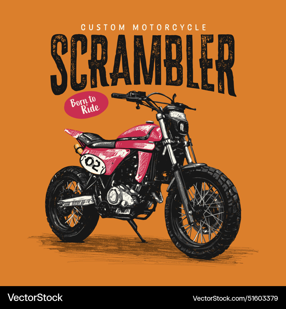 Hand drawn of a custom scrambler motorcycle Vector Image