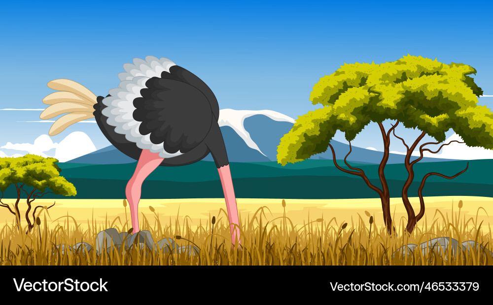 Ostrich with landscape background Royalty Free Vector Image