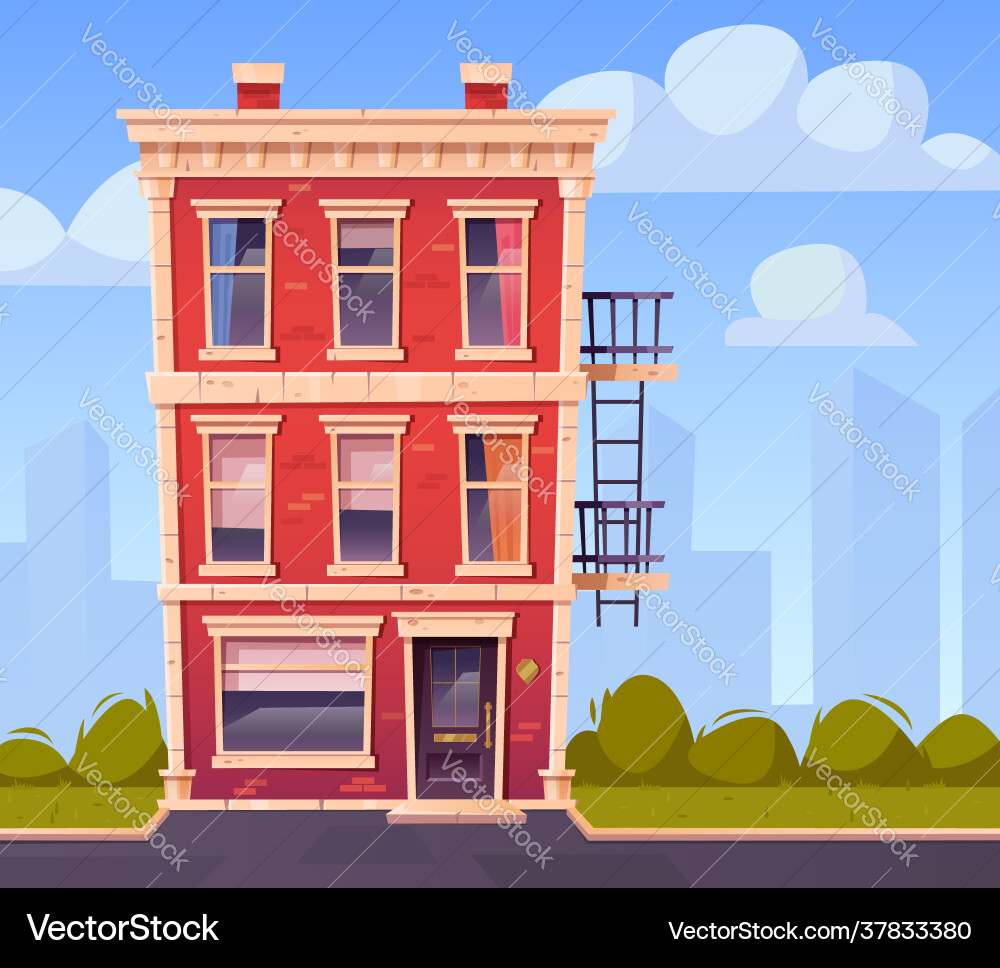 House facade front view three-story building Vector Image
