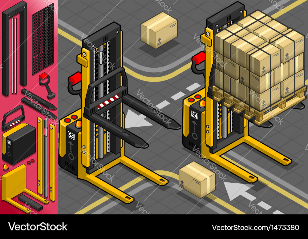 Isometric forklift in two positions Royalty Free Vector