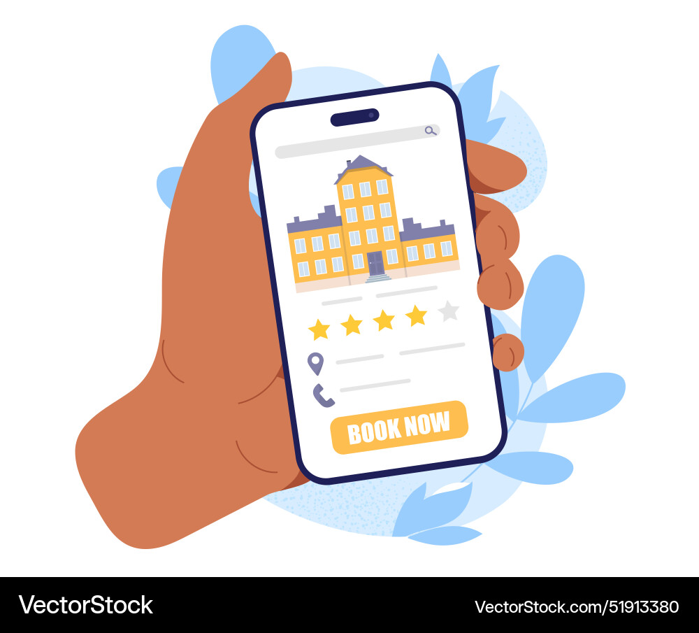 Online booking application character holds Vector Image
