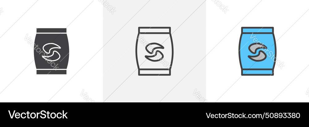 Potato chips icon set crisp bag snack symbol Vector Image