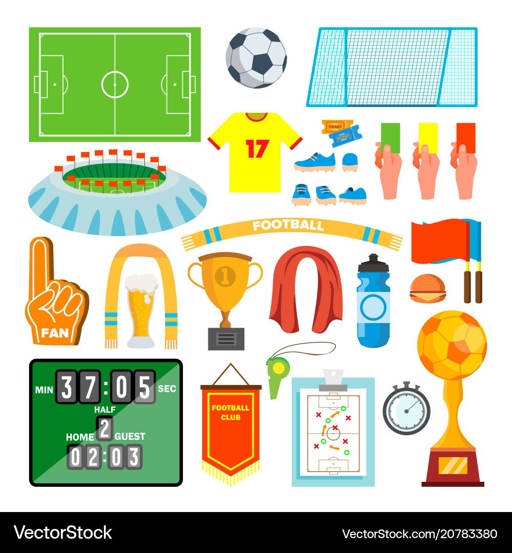 Soccer icons set accessories ball Royalty Free Vector Image