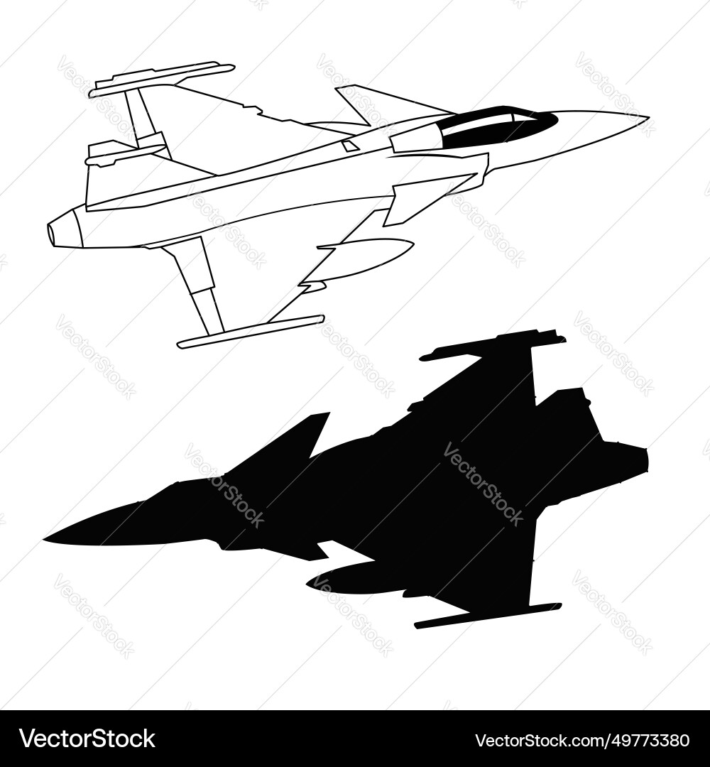 Sweden jet fighter gripen black and white Vector Image