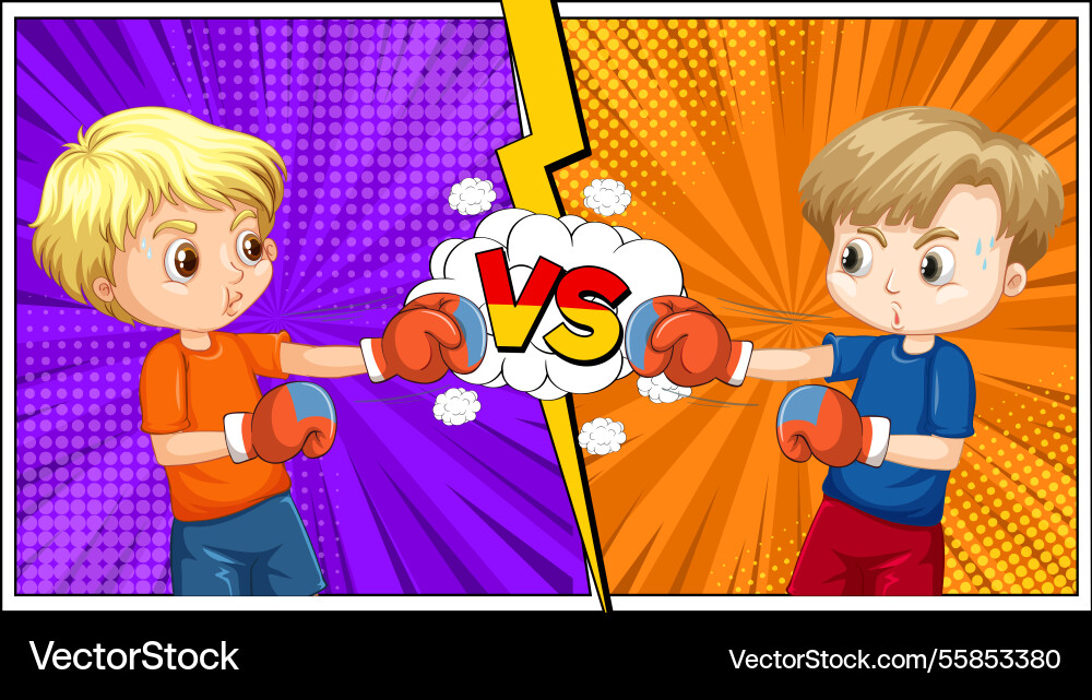 Two kids facing off in a boxing match Royalty Free Vector