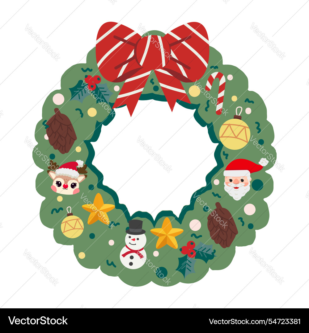 Christmas wreath with a bow and decorations Vector Image