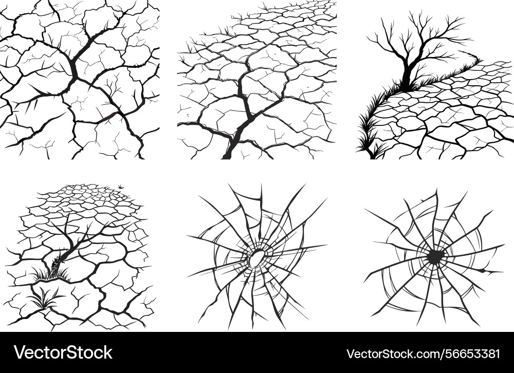 Collection of monochrome featuring cracked earth Vector Image