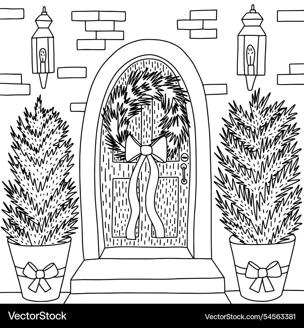 Coloring page with front door Royalty Free Vector Image