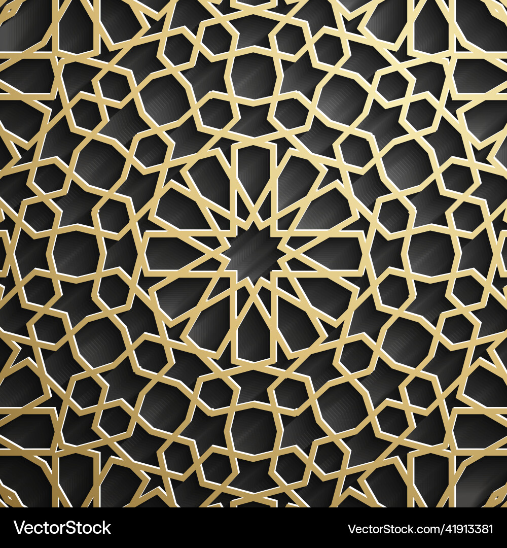 Gold islamic pattern on black background Vector Image