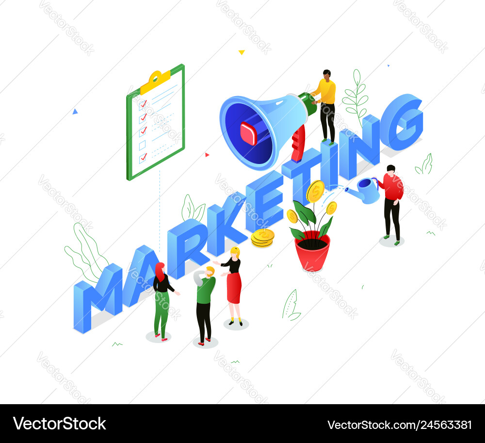 Marketing strategy - modern colorful isometric Vector Image