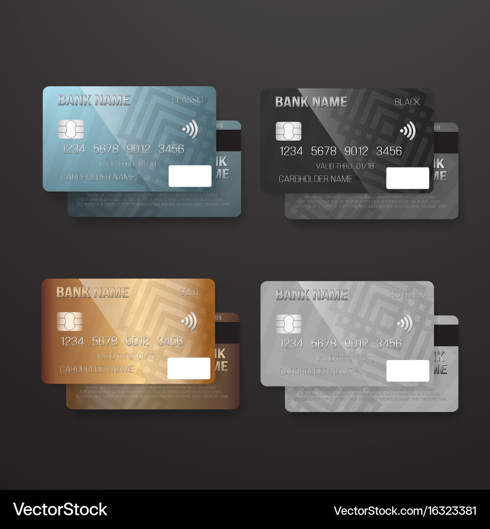 Realistic credit card template set bank Royalty Free Vector Realistic credit card template set bank Royalty Free Vector