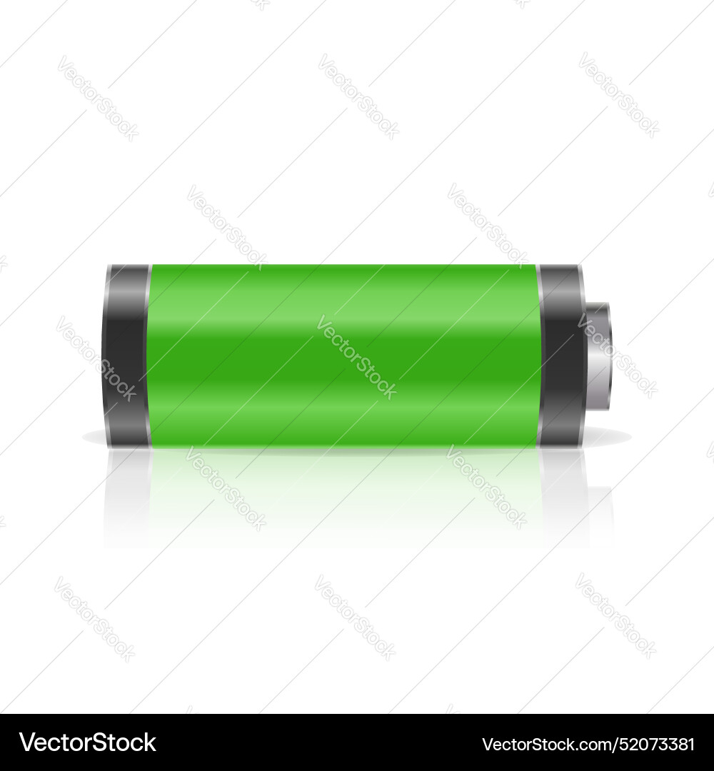 Realistic full green and black battery with shadow